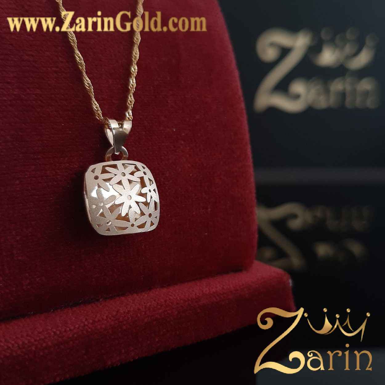 گردنبند سه بعدی طلا طرح گل طلای زرین گالری خرید طلا