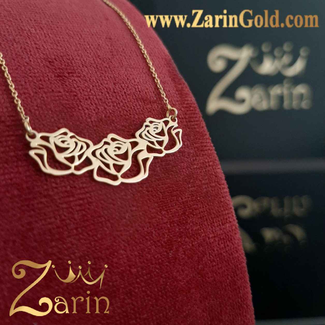 گردنبند طلا مدل سه گل طلای زرین گالری خرید طلا