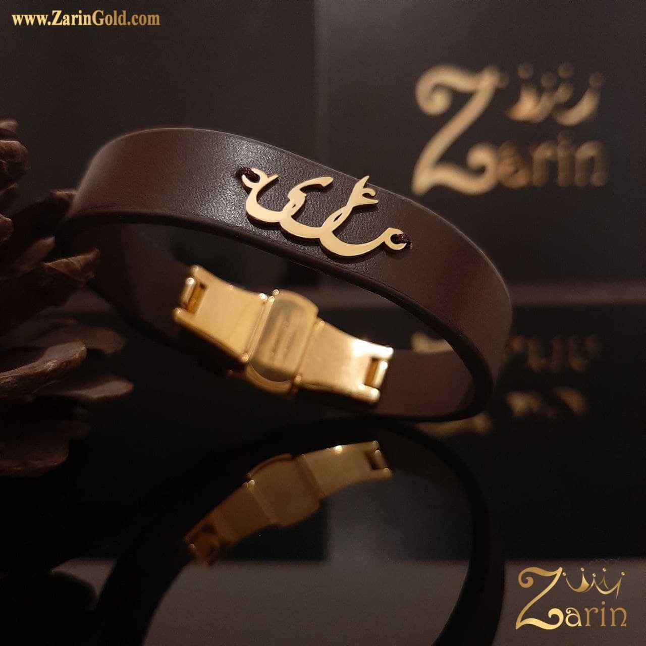 دستبند طلا اسم علی با چرم طلای زرین گالری خرید طلا