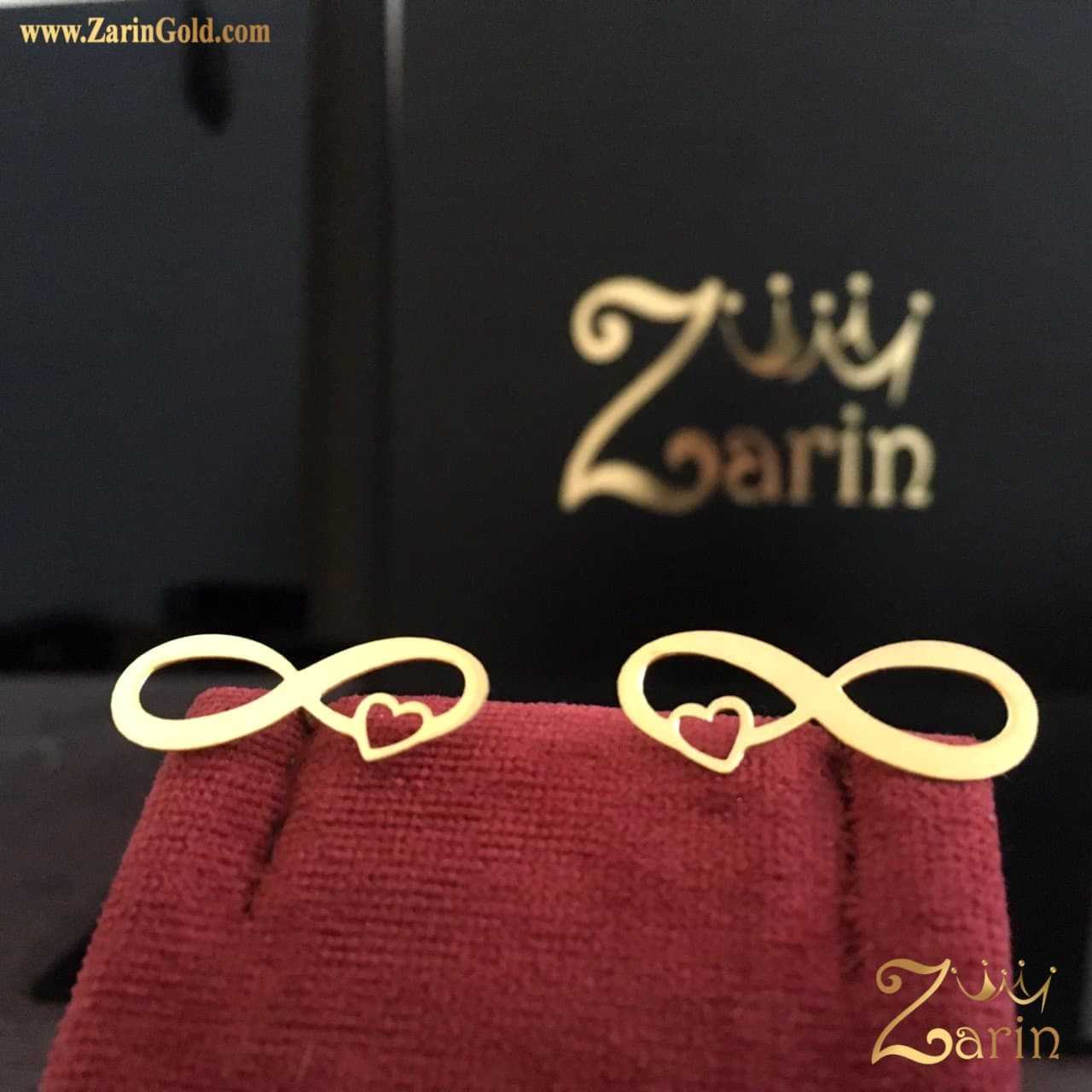 گوشواره طلا زنانه میخی طرح بینهایت طلای زرین گالری خرید طلا
