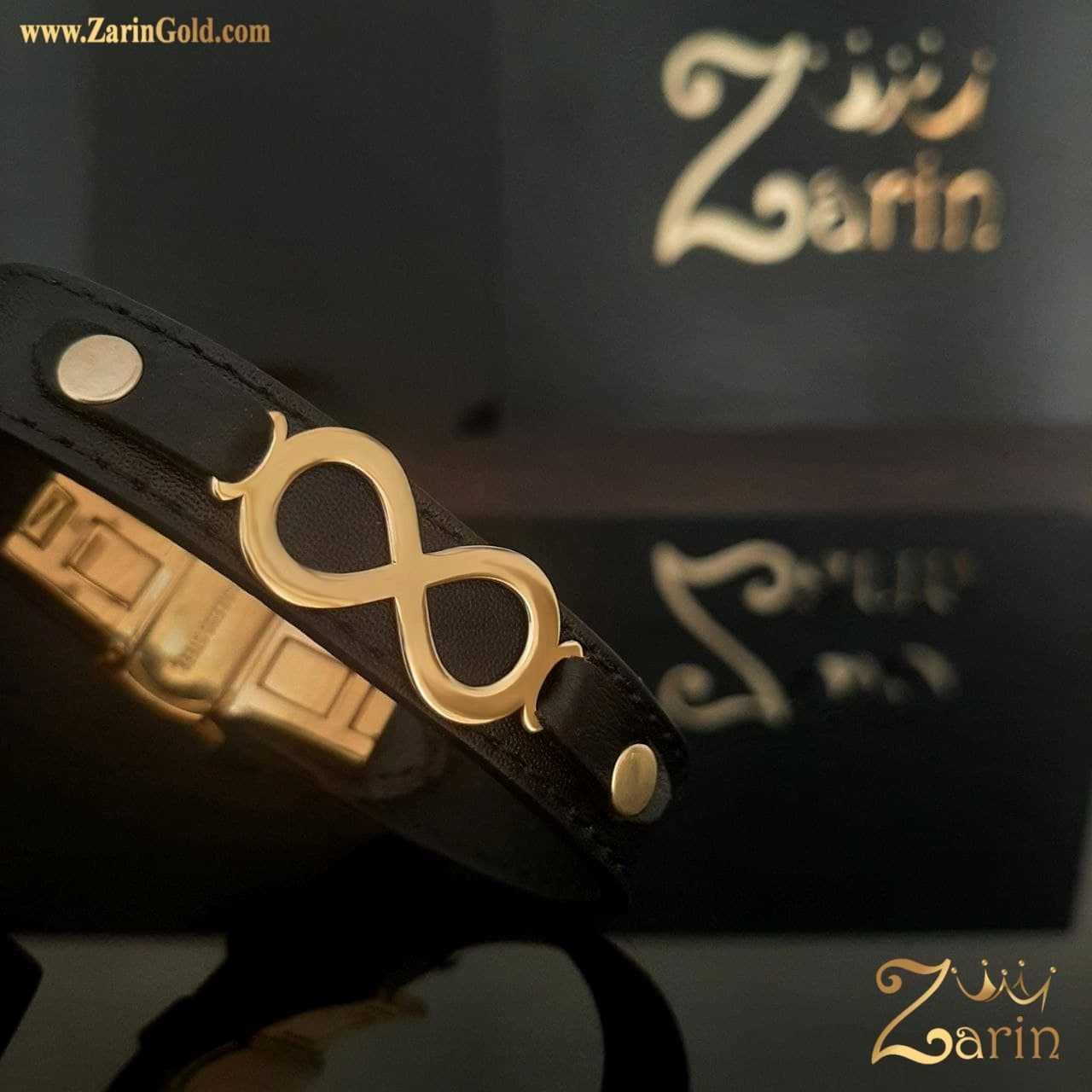 دستبند چرم طلا مردانه طرح بینهایت طلای زرین گالری خرید طلا
