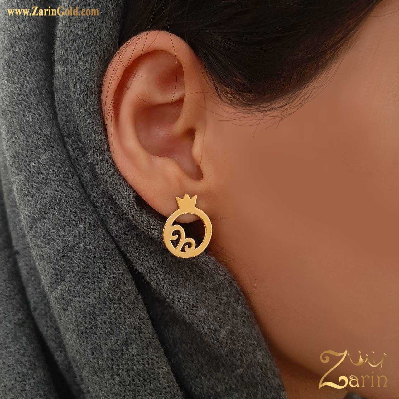 گوشواره طلا میخی طرح انار طلای زرین گالری خرید طلا