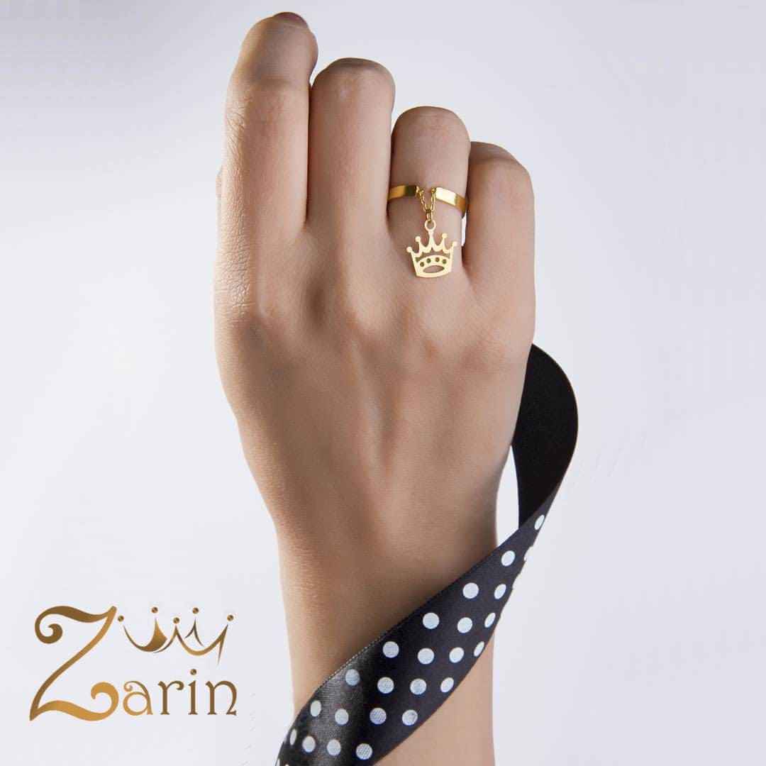 انگشتر آویز دار طلا طرح تاج طلای زرین گالری خرید طلا