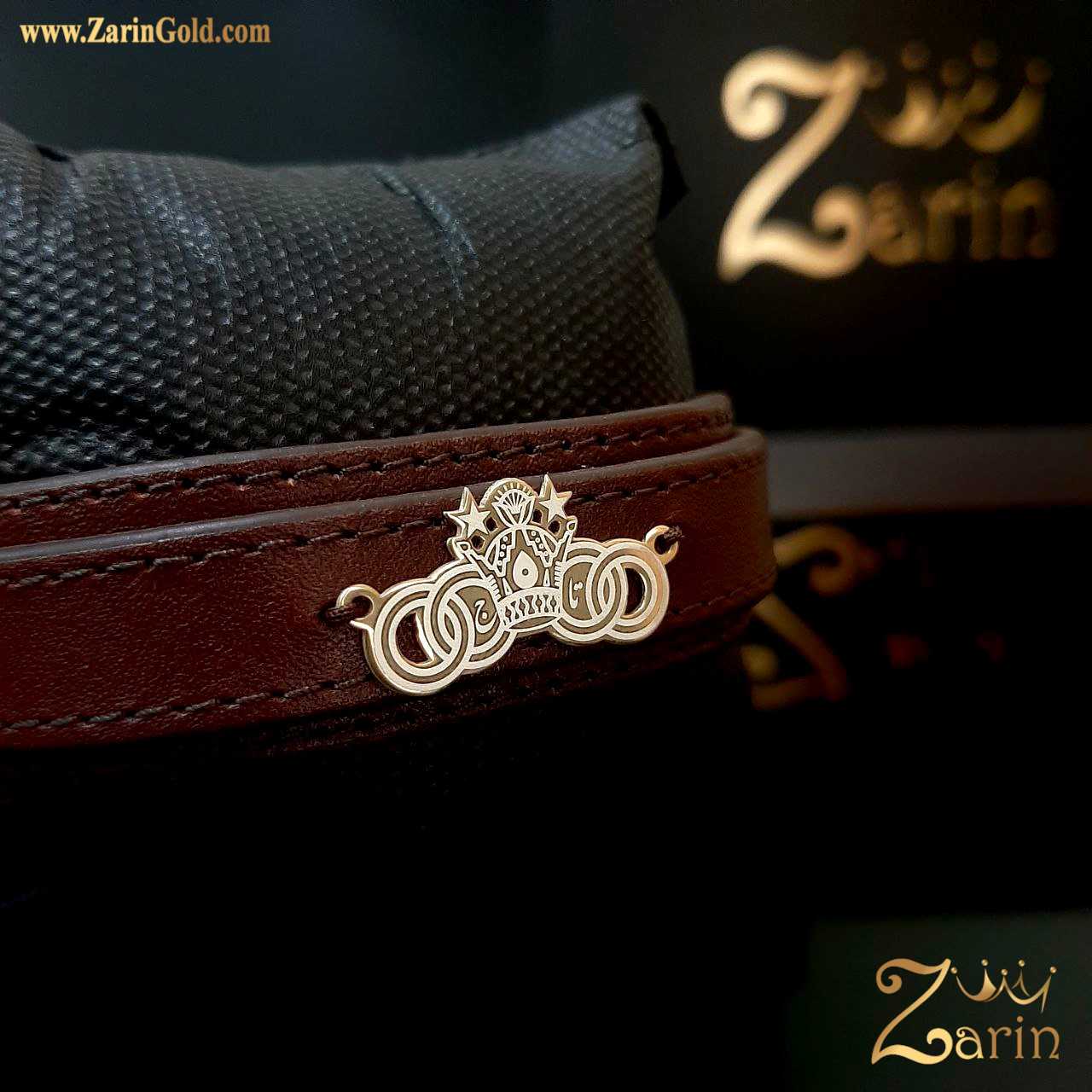 دستبند طلا و چرم طرح لوگو استقلال تاج طلای زرین گالری خرید طلا