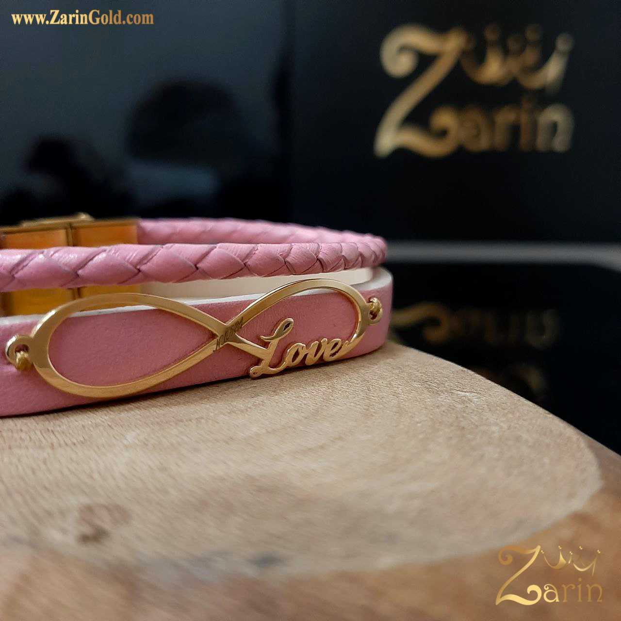 دستبند طلا چرم طرح بی نهایت طلای زرین گالری خرید طلا