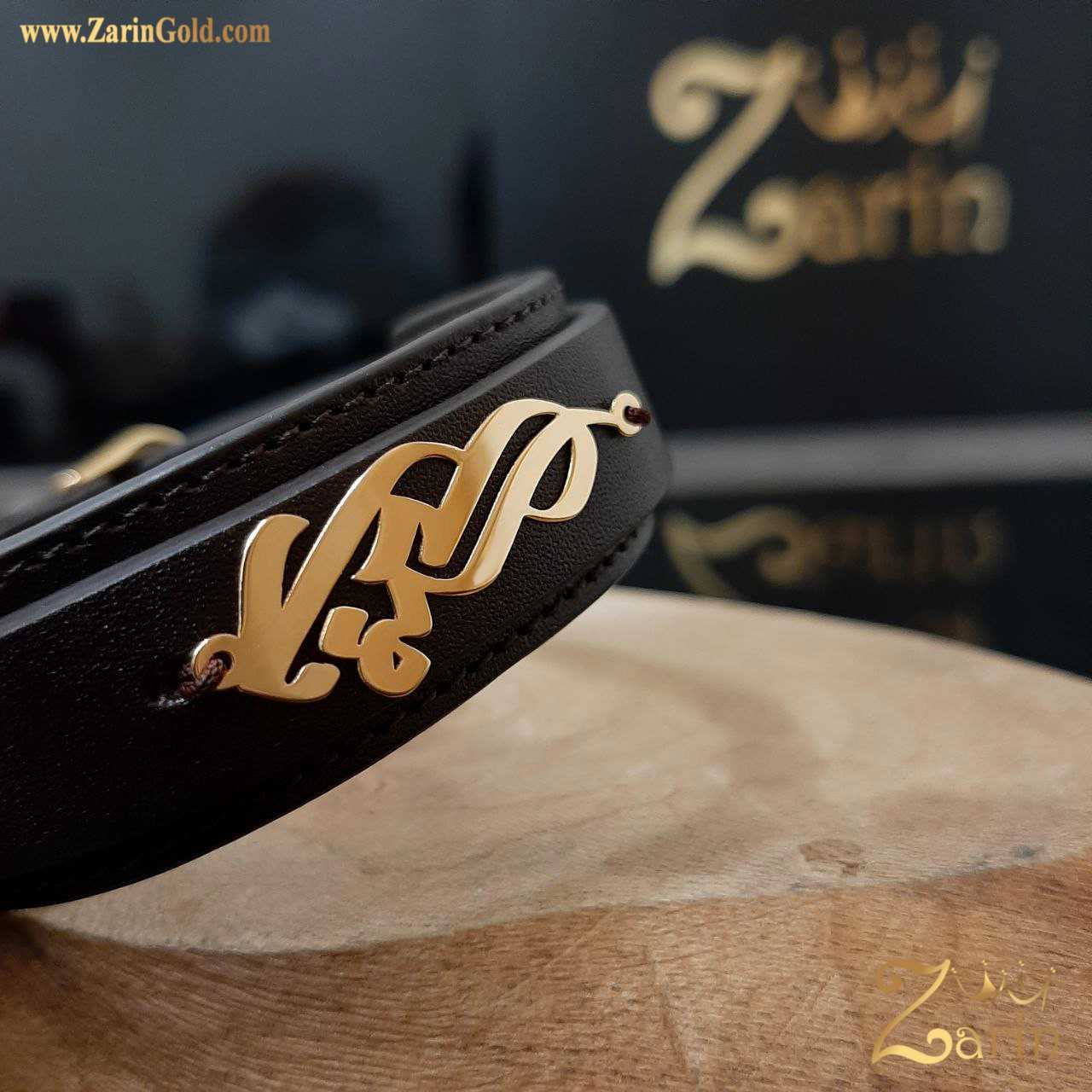 دستبند طلا و چرم مردانه اسم میلاد طلای زرین گالری خرید طلا