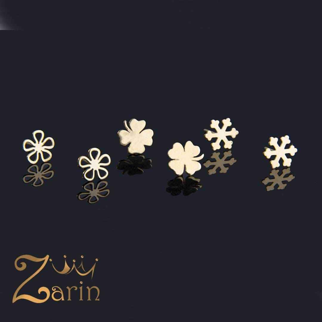 گوشواره طلای میخی طرح برف، شبدر و بته طلای زرین گالری خرید طلا