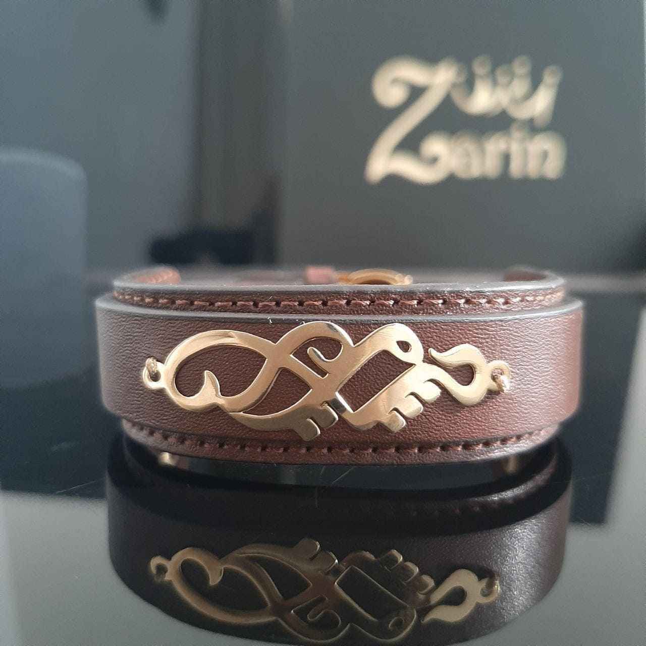 دستبند طلا و چرم اسم پیام طلای زرین گالری خرید طلا